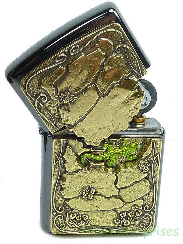 Zippo Golden Rock Green Lizard Trick Emblem limited Edition Eidechse ...